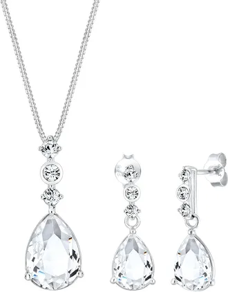 Elli PREMIUM Schmuckset Damen Tropfen Edel mit Kristallen in 925 Sterling Silber
