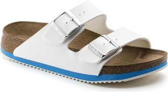 Birkenstock Classic Arizona Birko-Flor, Unisex-Erwachsene Pantoletten, Weiß (White LS White/Blue), 41 EU, 41 EU Schmal