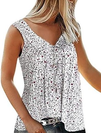 ORANDESIGNE T-Shirt Femme Grande Taille Tee Shirt Ete Chic Lâche Fleur Imprime Manche Courtes Col V Sexy Top Blouse Casual Haut Tunique Chemise B Blanc XL