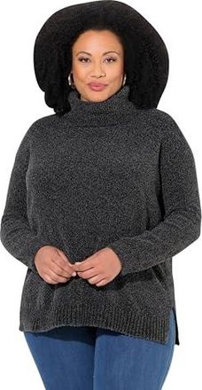Ulla Popken Chenille-Pullover, Oversized, Stehkragen, Langarm Pull-Over, Gris Graphite, 56-58 Femme