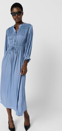 Gerard Darel Robe midi en satin &agrave; smocks - RUBIE - Bleu ciel