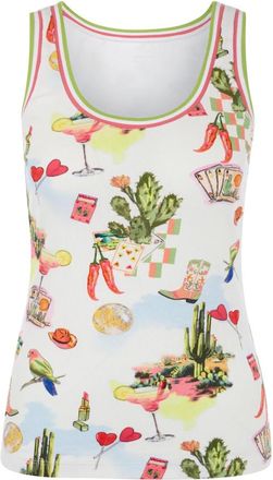 Marc Cain Femme, Tops, Blanc, Taille: 42 FR Top en maille c&ocirc;tel&eacute;e avec imprim&eacute;