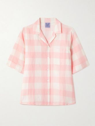 Thierry Colson Zouk Hemd Aus Einer Karierten Leinen-baumwollmischung - Pink