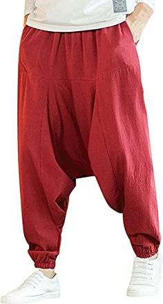 Generic Pantalon Ample Femme Fluide en Lin D&eacute;contract&eacute; Lin Fashion Cotton Mens Color Casual Loose Length and Pant Pure Pants Jogging Large Femme Ample Pantalo