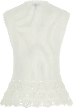 Ganni Ribbed Crochet Cotton Vest - White