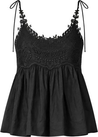 Twinset Femme, Tops, Noir, Taille: 42 FR Top avec d&eacute;tail de dentelle florale, bretelles &agrave; et motif tress&eacute; sans manches