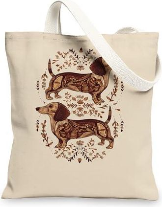 Generic Sac fourre-tout en toile pour chien, motif animal, léger, lavable, sac respectueux de lenvironnement pour le shopping, les voyages, Bea, beige, 13x15 