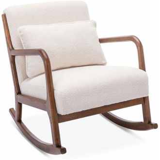 Sweeek Schaukelstuhl aus Holz und Boucl&eacute;-Stoff Skandinavisches Design