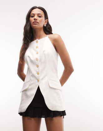 River Island Longline-Weste aus Leinenmix in Wei&szlig;