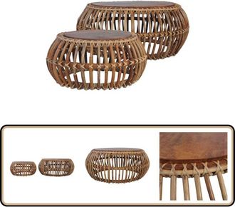 vidaXL Couchtische 2 Stk. Natur Rattan - Naturrattan Couchtisch - Rattan Couchtisch - Tischset - Wohnzimmer Deko - Esszimmer Möbel