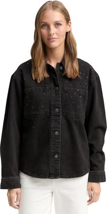 Tom Tailor Damen 1049117 Jeansjacke mit Strass, 10263-Black Stone Wash Denim, L