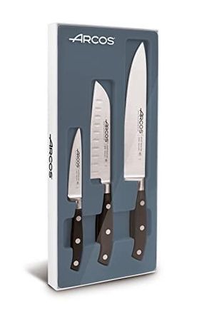 Arcos Ensemble de 3 Couteaux de Cuisine - Couteau dOffice. Santoku. Couteau de Chef - Lame en Acier Inoxydable. Manche en Polyoxym&eacute;thyl&egrave;ne. S&eacute;rie Riviera. C