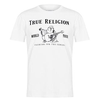 True Religion Short Sleeve Metallic Buddha Tee T-Shirt, Blanc/Noir, L Homme