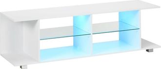 HOMCOM Homcom - Meuble banc tv sur pieds avec lumi&egrave;res led - 2 &eacute;tag&egrave;res en verre tremp&eacute; pour t&eacute;l&eacute;vision jusqu&agrave; 60 pouces style contemporain - 145 x 40 x 45