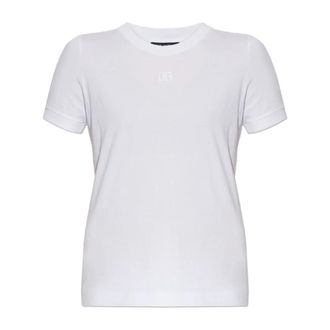Dolce & Gabbana Jersey-T-Shirt mit Spitze und DG-Stickerei - - Tops - Damen - Wei&szlig; - XS