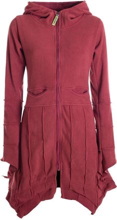 vishes Alternative Bekleidung - Damen Fleecemantel Cardigan Zipfelkapuzenjacke Hooded Fleece Strickjacke dunkelrot 40-42