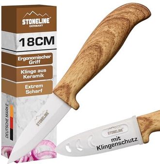 STONELINE Back to Nature Couteau de Cuisine 18,2 cm, en C&eacute;ramique, pour Couper des Fruits et L&eacute;gumes, manche aspect bois