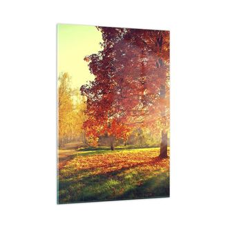 Arttor Bilder auf Glas Park Herbst Baum Glasbild 50x70cm Wandbilder Dekoration Wohnzimmer Schlafzimmer K&uuml;che Deko Klein Wanddeko Bild im Glas Wand Kunstdruck