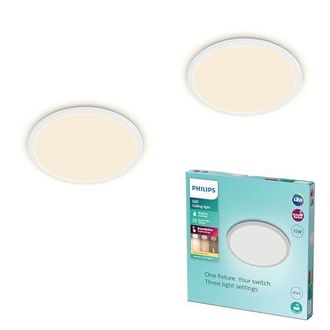 Philips LED Salle de bain Plafonnier Superslim, blanc, 15W, lumi&egrave;re blanc chaud 2.700K, 3 r&eacute;glages de lumi&egrave;re - variateur sans gradateur, protection IP44, pac