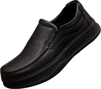 Generic Mocassins d&eacute;contract&eacute;s en cuir v&eacute;ritable pour homme - Antid&eacute;rapants - L&eacute;gers - Pour la marche et la conduite, Noir, 41 1/3 EU