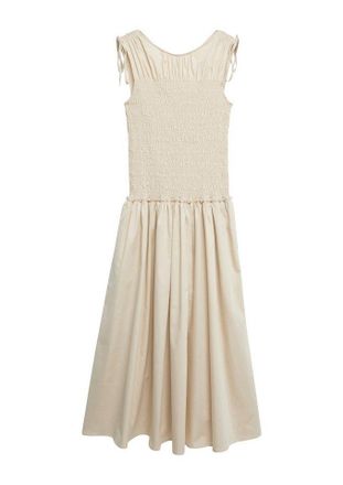 Comma Midikleid Kleid Gesmoktes Baumwoll-Kleid in Midi L&auml;nge