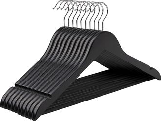 Songmics Kleiderbügel Holz, 10er Set, Bügel aus Massivholz, Einkerbungen im Schulterbereich, Rutschfester Hosensteg, um 360° drehbarer Haken, für Anzüge, Hemde