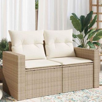 vidaXL Vidaxl - Gartensofa mit Kissen 2-Sitzer Beige Poly Rattan