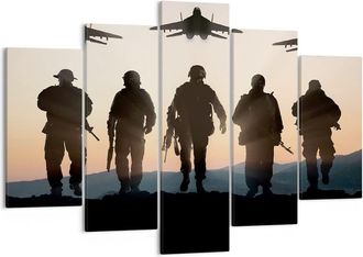 Arttor Mehrteilige Bilder auf Leinwand 150x100cm Leinwandbild Armee Militaria Gro&szlig; XXL Wanddeko Bild Schlafzimmer Set 5 teilige Wandbilder Dekoration Wohnzim