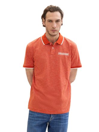 Tom Tailor Herren Basic Poloshirt mit Streifen, marocco orange fine stripe, XXL