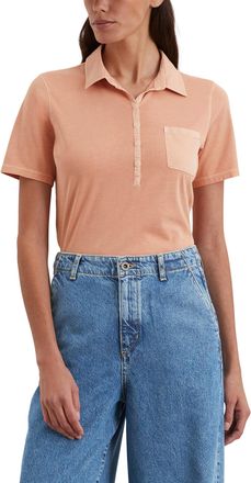 Marc O'Polo Damen Kurzarm-Poloshirt aus Bio-Baumwolle Slim Fit, Rosa (Mellow Peach), XL