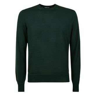 Tom Ford Pull en cachemire et soie &agrave; col rond fin - Homme - Pulls - Vert - Taille: S