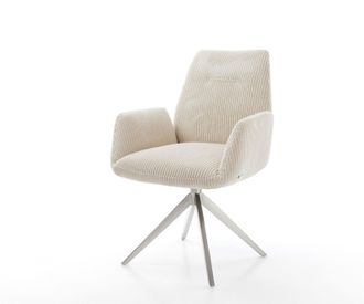 DELIFE Drehstuhl Zoa-Flex Cord Beige Kreuzgestell breit Edelstahl 360&deg; drehbar Wippfunktion Taschenfederkern, Esszimmerst&uuml;hle