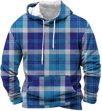 Generic Sweat &agrave; capuche r&eacute;tro tendance pour homme - Automne et hiver - Loisirs - Sports de voyage - Motif &eacute;cossais - Coupe ajust&eacute;e - Manches longues - Avec po