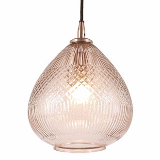 Loberon Hängelampe Drélinette, Mundgeblasen in Tropfenform, von Hand Geschliffen, Hängeleuchte, Schlafzimmerleuchte, Eisen, Glas, rosé