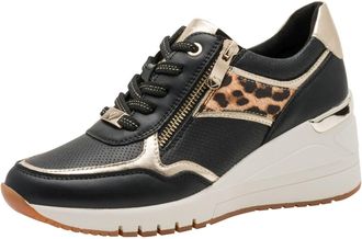Marco Tozzi Marco Tozzi Damen Wedge Sneaker mit Rei&szlig;verschluss Vegan, Schwarz (Black/Leo), 37 EU