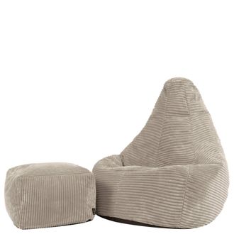 Icon Brand Dalton Sitzsack Kinder mit Hocker, Beige, Flauschiger Cord Stoff, Sitzsack Cord mit Füllung, Bequemer Kinder Gaming Sessel, Kuschelsessel, Lese Sessel
