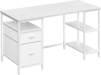 Vasagle Computertisch, B&uuml;rotisch, Schreibtisch, mit 3 Ablagen, 2 Schubladen, 140 x 60 x 76 cm, f&uuml;rs B&uuml;ro, Wohnzimmer, moderner Stil, ahornwei&szlig;-wolkenwei&szlig; LWD1