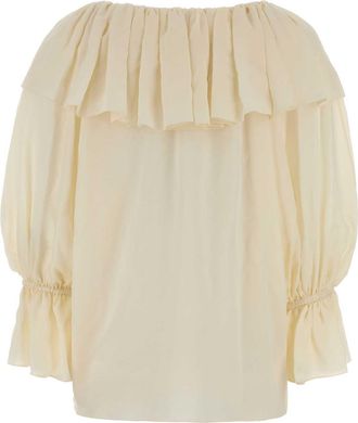 Chlo&eacute; Ruffled Off-Shoulder Silk Blouse - Cream