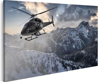 Islandburner Bild auf Leinwand Hubschrauber &Uuml;ber Schneebergen Im Abendlicht Bilder Wandbilder Poster