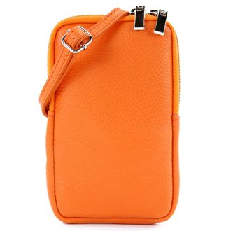 modamoda.de T197 Damen Leder Handytasche 6,7 Zoll Umh&auml;ngetasche handmade in Italy, Farbe:Orange
