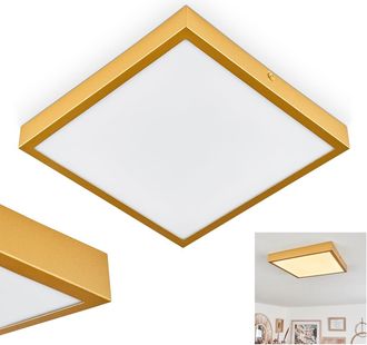 HOFSTEIN LED Deckenleuchte Broglen, moderne Deckenlampe aus Metall/Kunststoff in Goldfarben/Weiß, eckige Leuchte im Retro/Vintage-Design, 25 cm x 25 cm, 1550 L