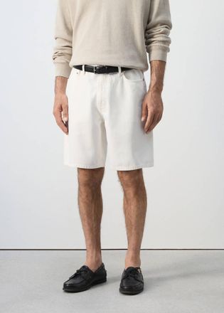 Mango Bermuda en jean droit blanc cass&eacute; - Homme - 38 - MANGO MAN