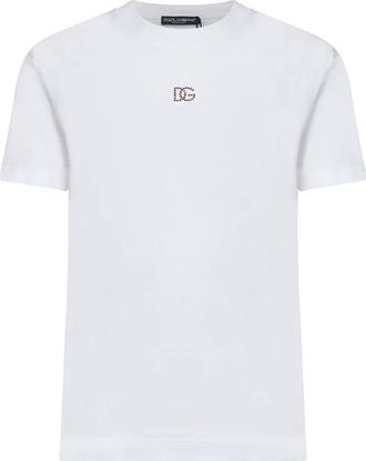 Dolce & Gabbana Femme, Tops, Blanc, Taille: 40 FR Logo T-shirt