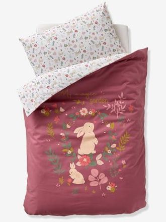 Vertbaudet Parure b&eacute;b&eacute; Housse de Couette + taie doreiller Lapin ENCHANT&Eacute; Vieux Rose 100X140