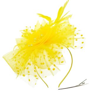 Dreshow Fascinators Hut Blume Mesh B&auml;nder Federn auf einem Stirnband und Einem Geteilten Clip Cocktail Tea Party Headwear f&uuml;r M&auml;dchen und Damen