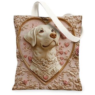 Generic Sac fourre-tout en toile r&eacute;utilisable pour le shopping - Motif labrador retriever - 33 x 38 cm - Motif coeur en relief - Pour femme, animal de compagn
