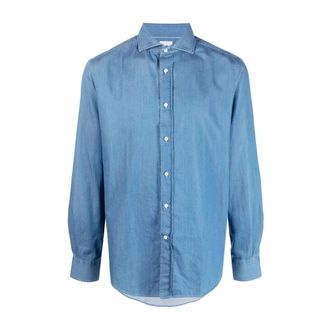 Brunello Cucinelli Denim Hemd mit Spitzem Kragen und Knopfverschluss - - Shirts - Herren - Blau - XL
