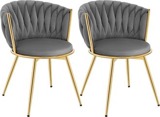 Woltu Esszimmerst&uuml;hle 2er Set, K&uuml;chenstuhl, Wohnzimmerstuhl, mit Metallrahmen, ergonomisch, 360&deg; drehbar, f&uuml;r K&uuml;che Wohnzimmer Balkon, Samtsitz, Dunkelgrau,