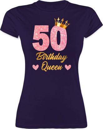 Shirtracer Shirt Damen - Geburtstag - 50 Birthday Queen I 50. Geburtstags K&ouml;nigin I 50iger Geburtstagsgeschenk F&uuml;nfzigster - L - Lila - 1974 Motto t-Shirt 50.Geb