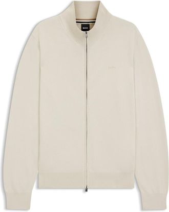 HUGO BOSS Strickjacke aus Baumwolle mit Zip und Label-Schriftzug in